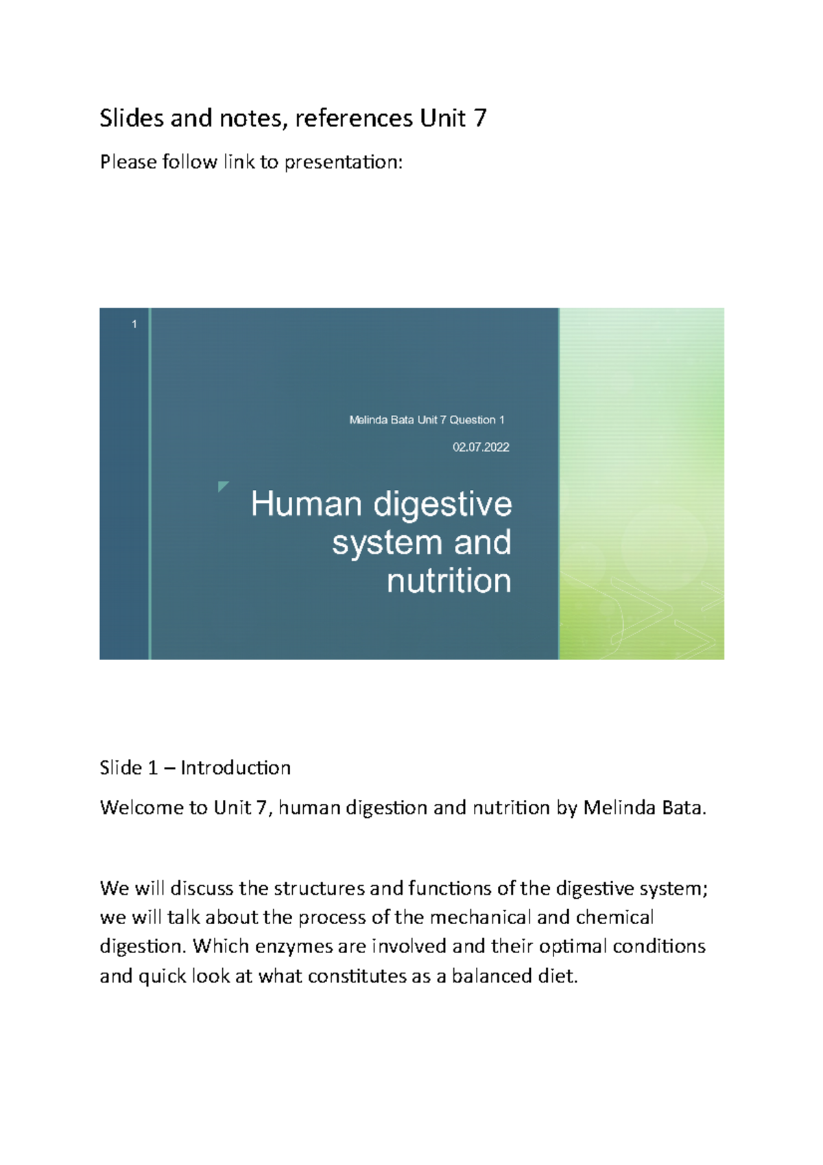 Unit 7 slides and notes M - Slides and notes, references Unit 7 Please ...