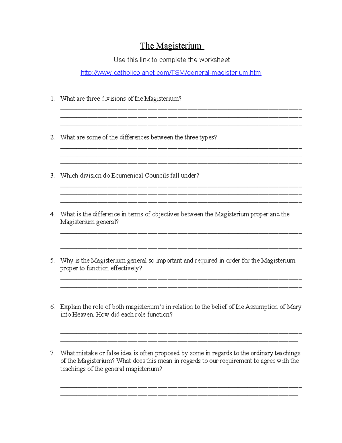 03b The Magisterium Worksheet: Divisions & Roles Explained - Studocu