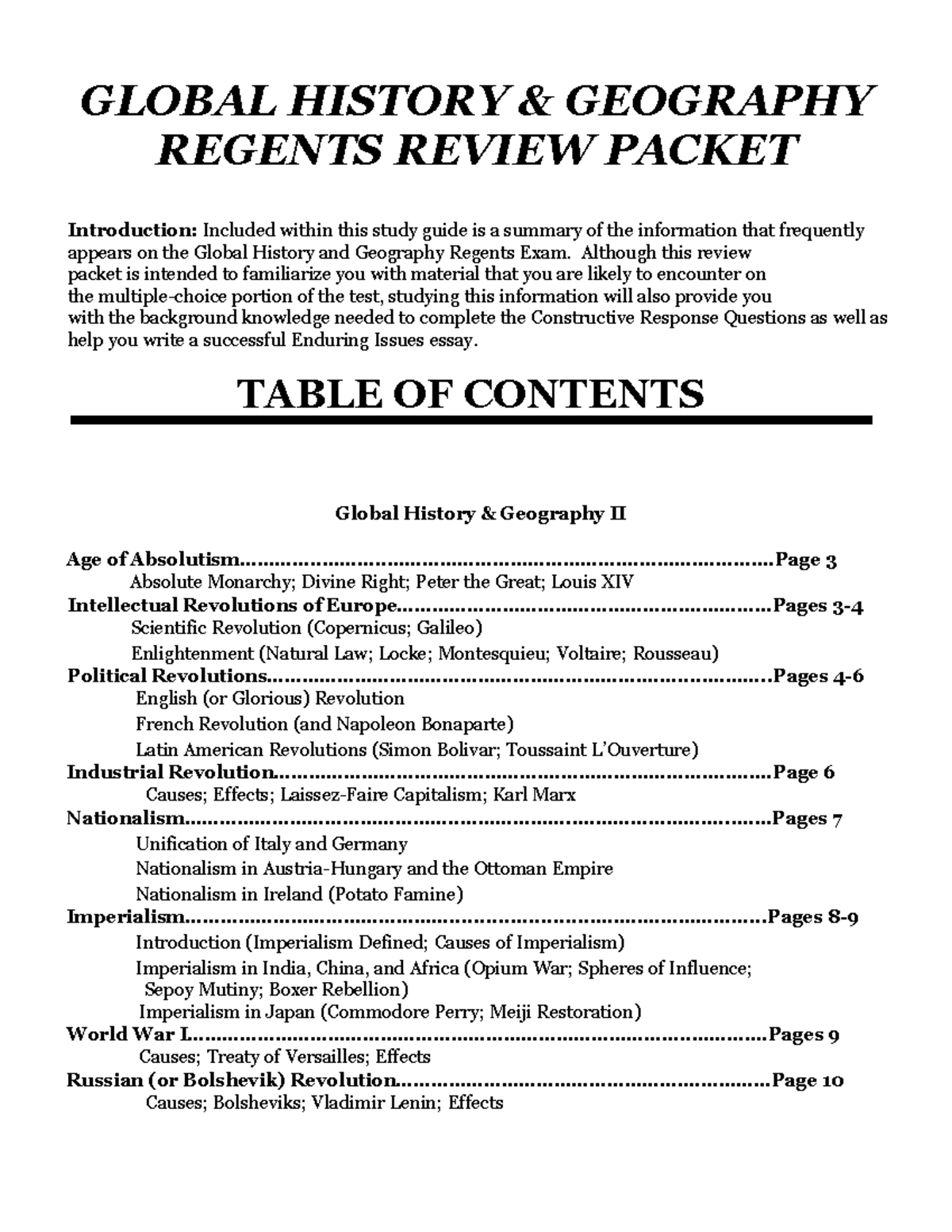 GLOBAL HISTORY & GEOGRAPHY REGENTS REVIEW PACKET - Studocu