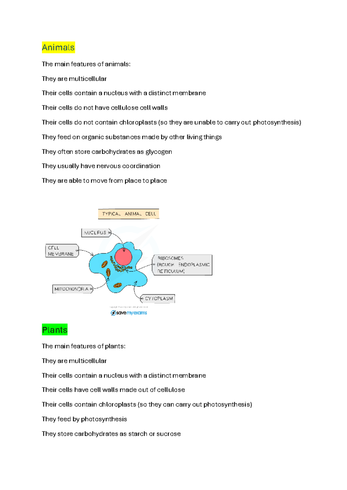 Biology understanding - Animals The main features of animals: They are ...