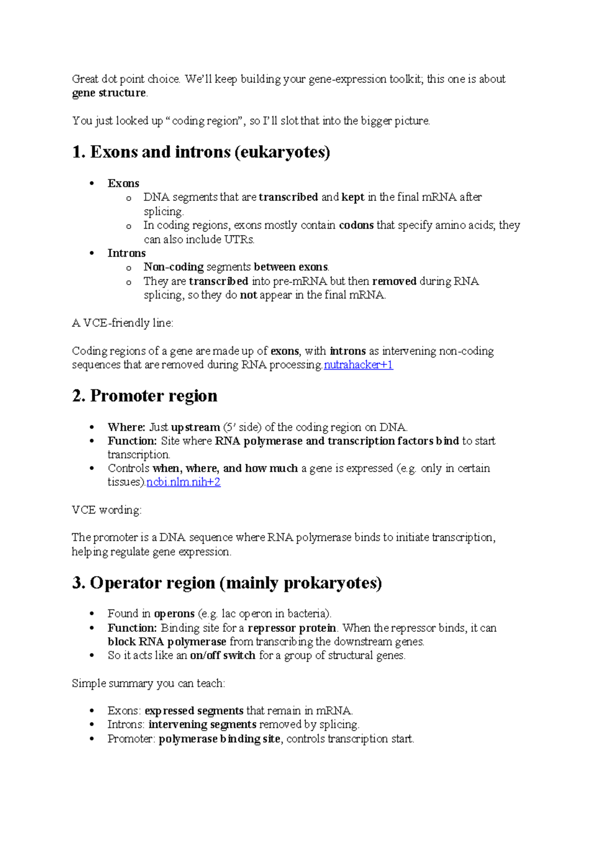 Gene Structure Overview: Promoter & Operator Notes (Bio 101) - Studocu