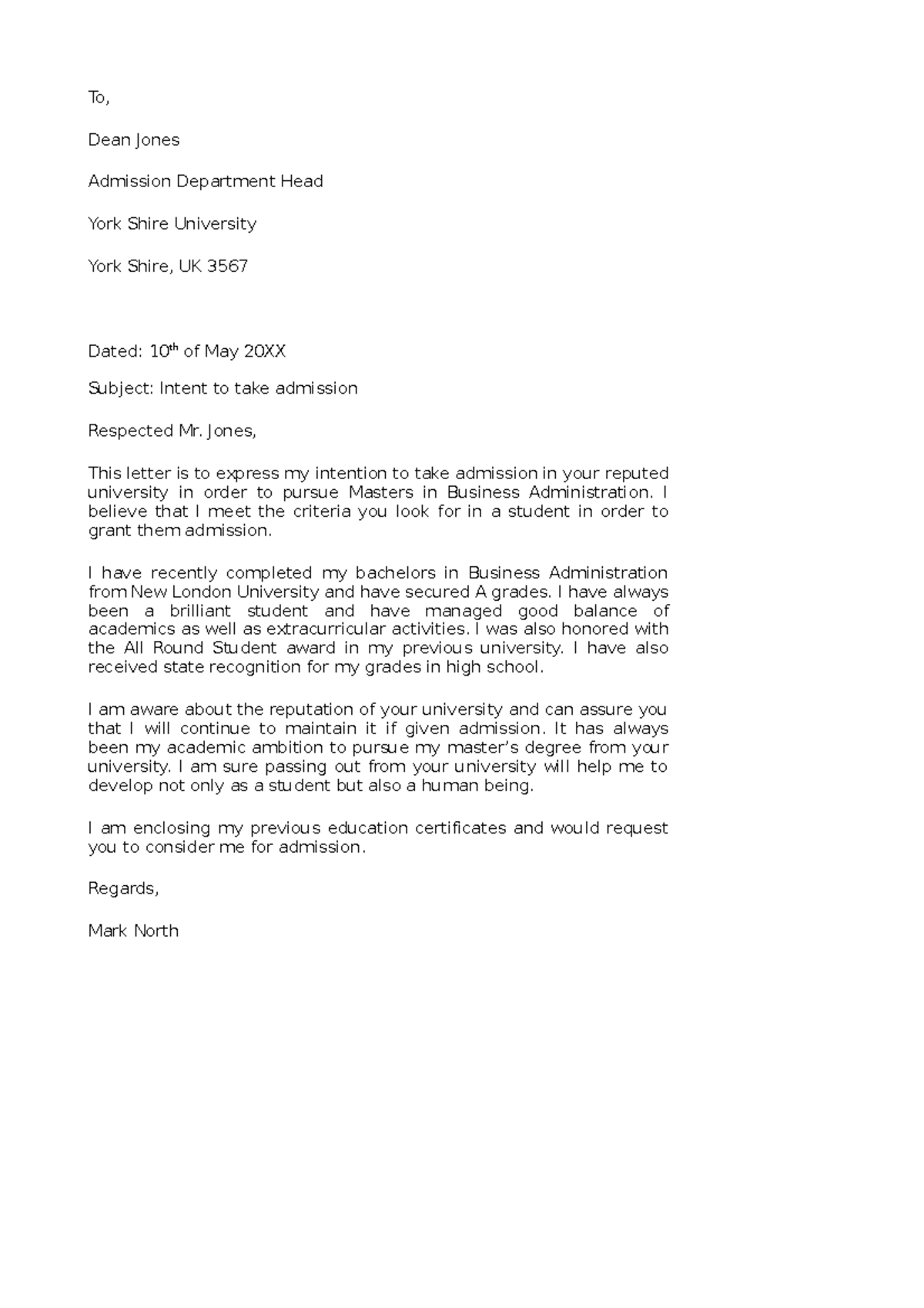 Letter of Intent for Admission - Grad School MBA Program 02 - Studocu