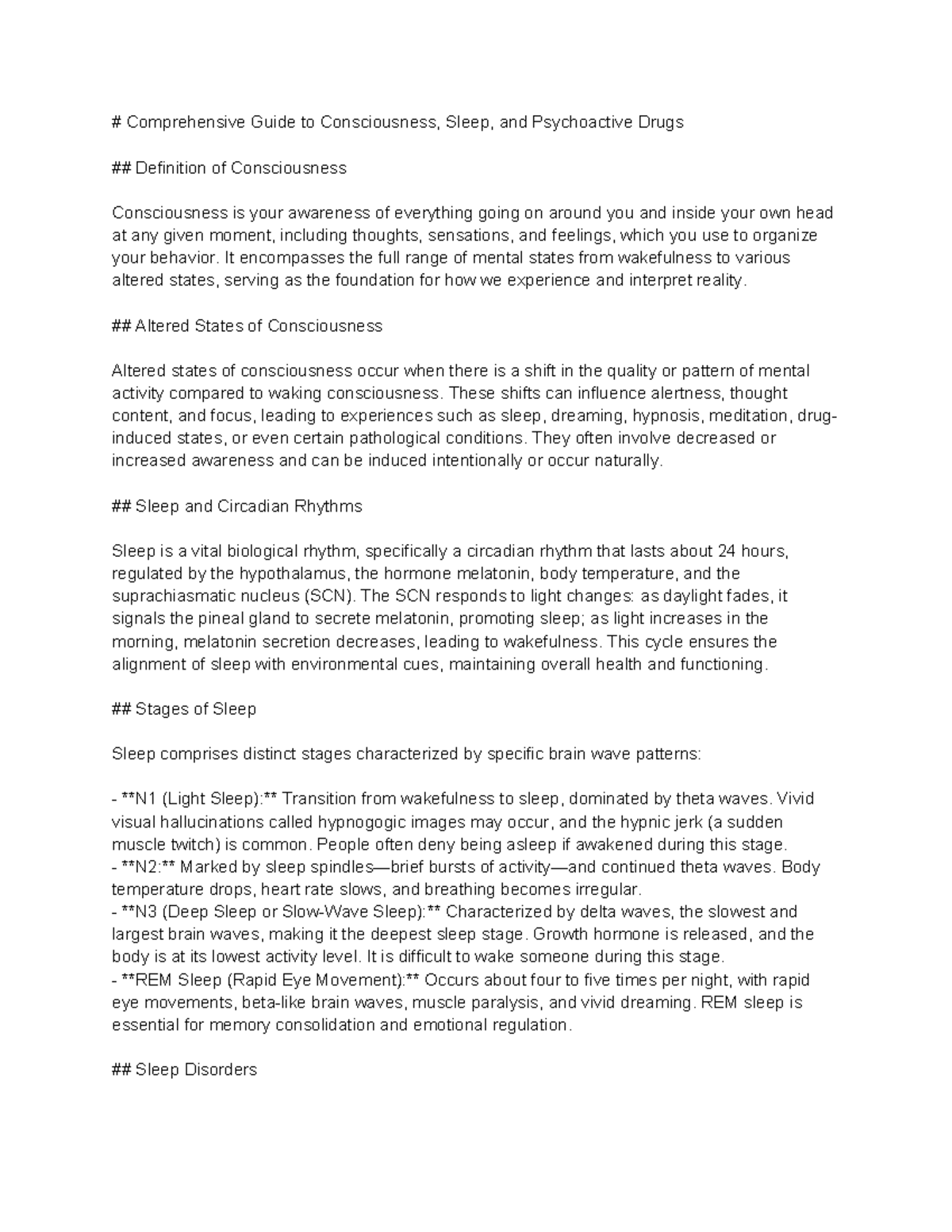 Psychoactive Drugs and Their Effects on Consciousness and Health - Studocu