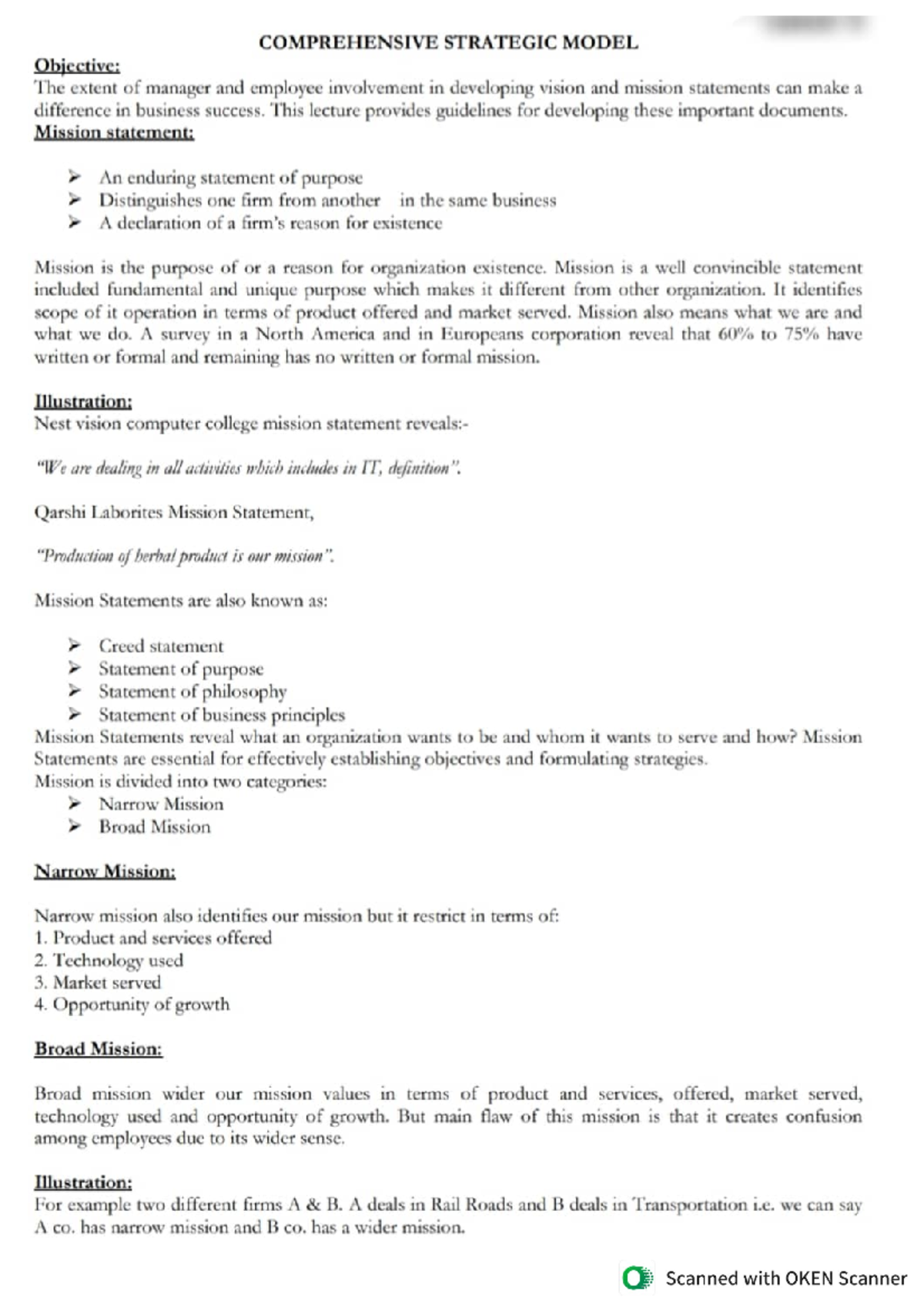 Strategic Management - Comprehensive Models & Mission Statement Traits ...
