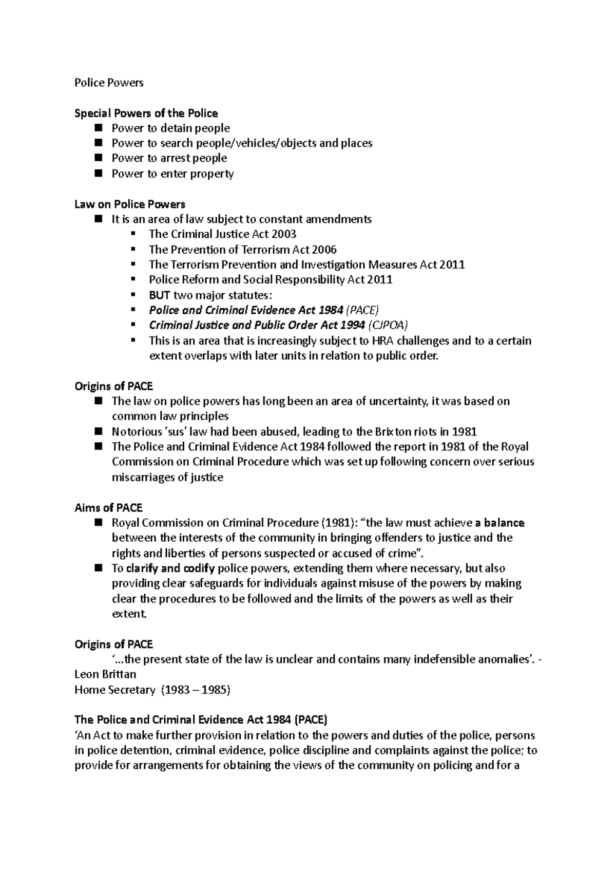 Police Powers - Comprehensive Lecture Notes on PACE and Procedures ...