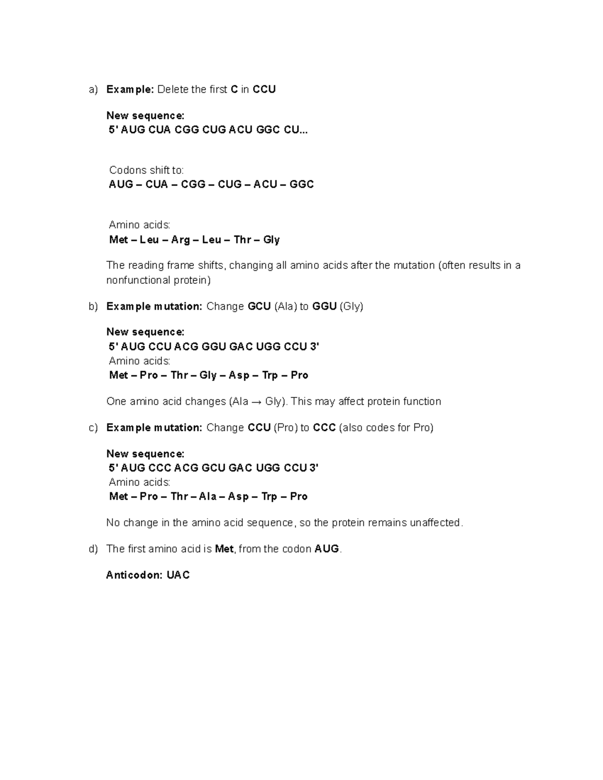 Codons - Codon Practice and Mutation Effects in Proteins - Studocu