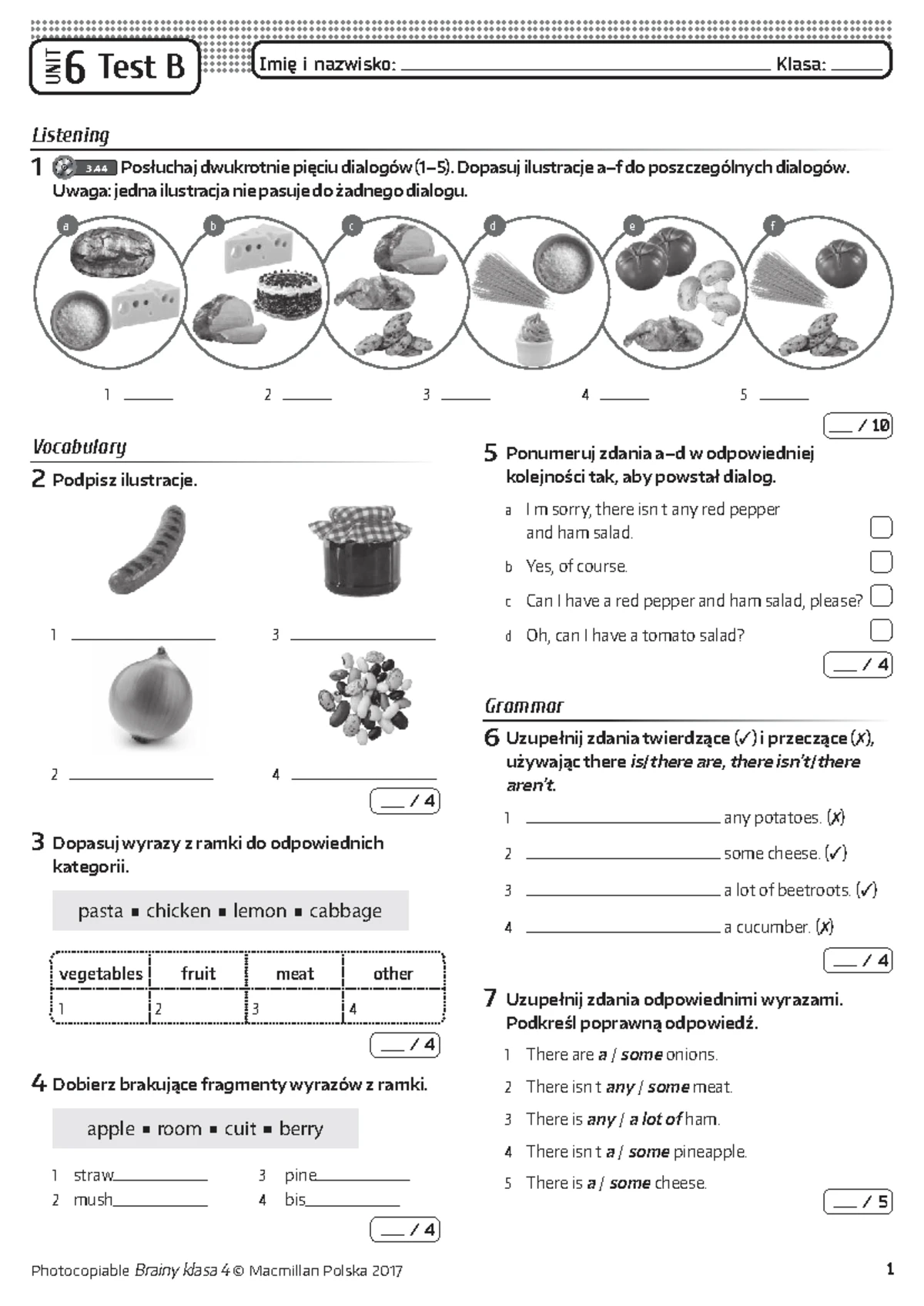 Brainy kl5 Unit Test 6 A - UNIT 6 Test A Imię i nazwisko: Klasa ... Brainy kl5 Unit Test 6 A - UNIT 6 Test A Imię i nazwisko: Klasa ...