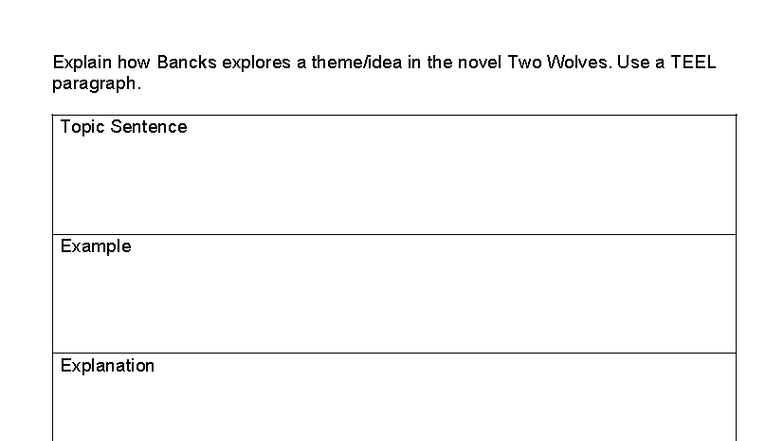 TEEL Practice: Study Notes on Two Wolves (Tristan Bancks) - Studocu