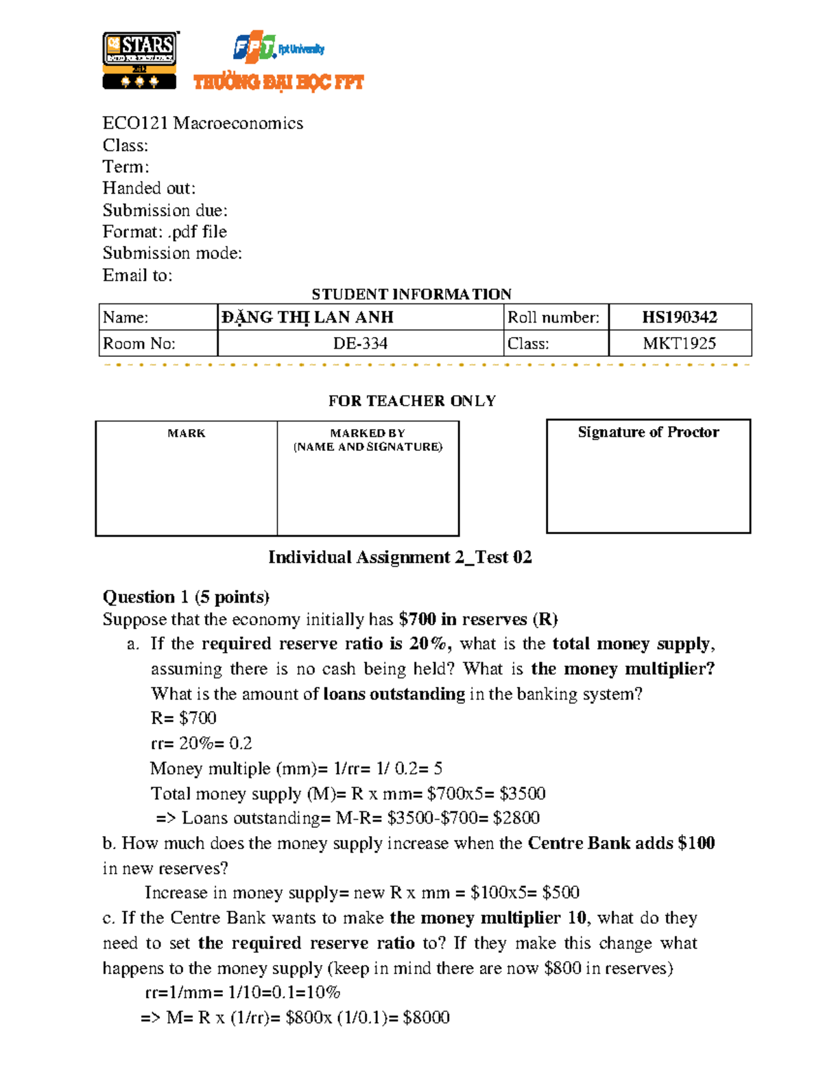 ECO121 Individual Assignment 03: Macroeconomics Concepts and ...