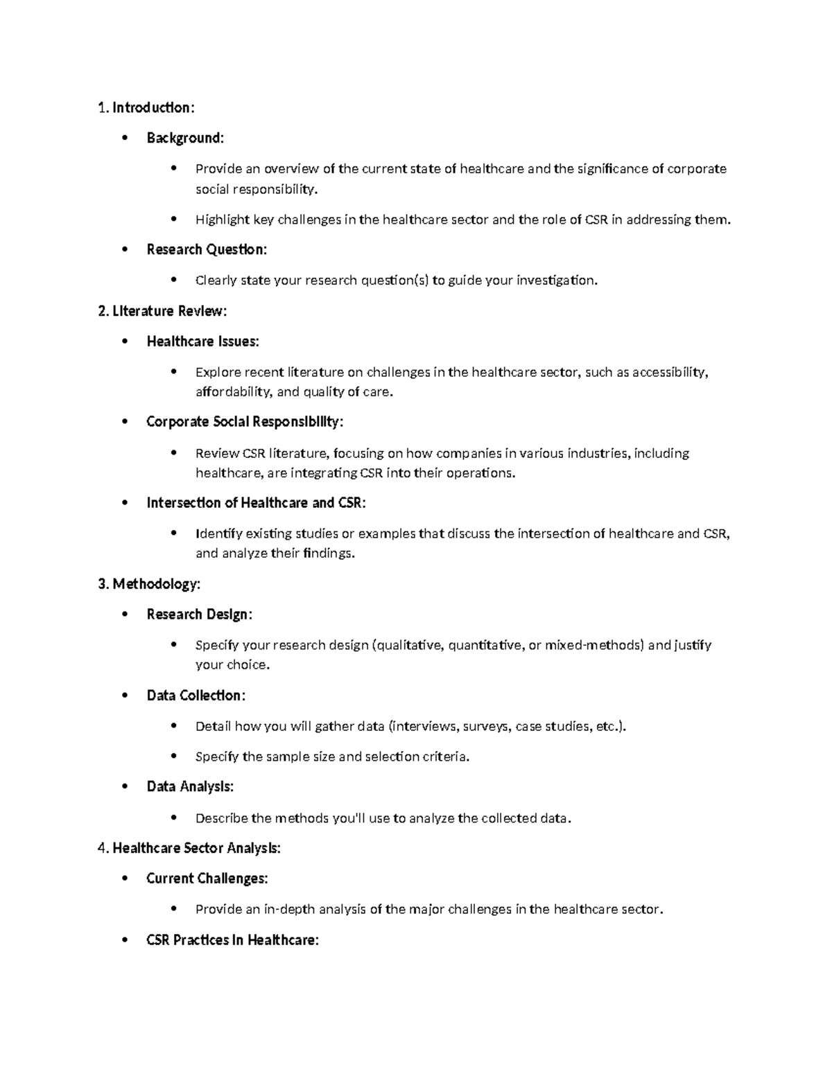 Csr outline - how to perform csr - 1. Introduction: Background: Provide an overview of the - Studocu