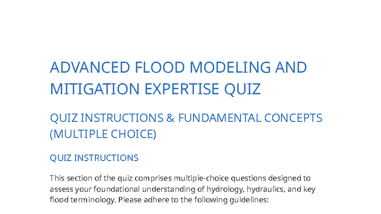 Flood Modeling and Mitigation Expertise Quiz (Advanced Concepts) - Studocu