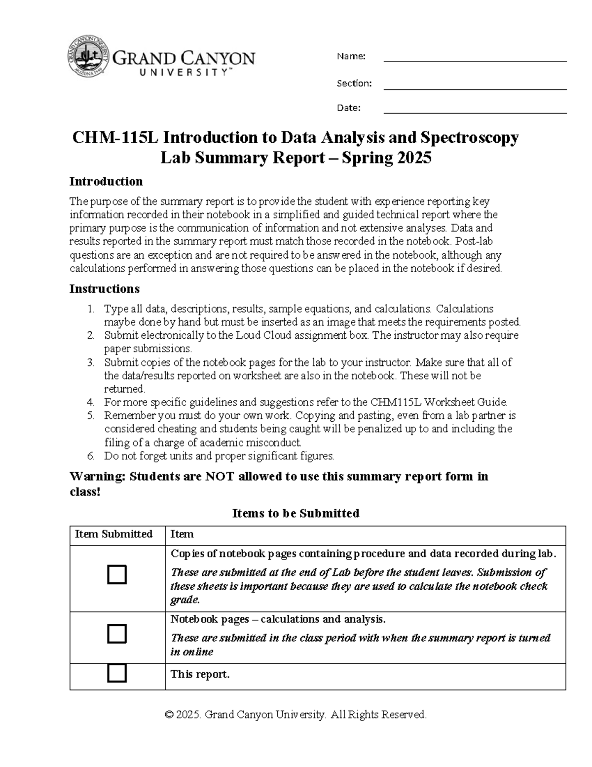 CHM-115L Lab Summary Report: Data Analysis & Spectroscopy Spring 2025 ...