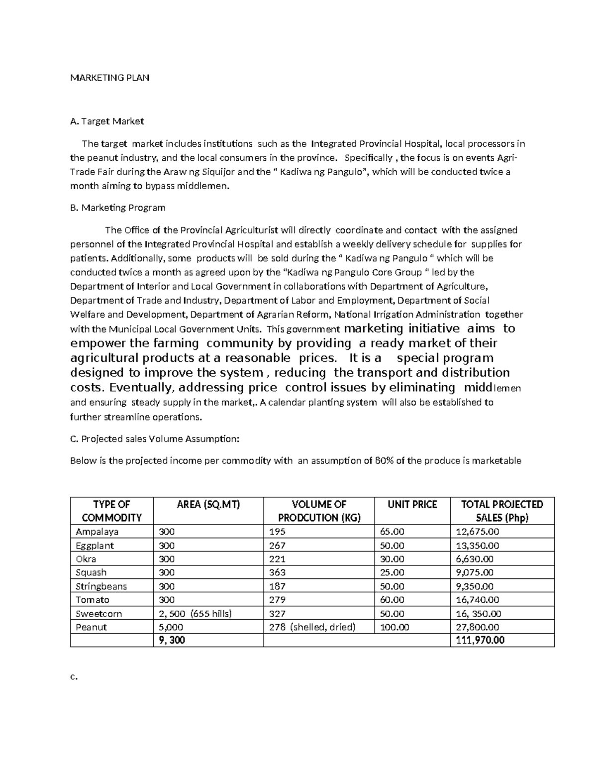MARKETING PLAN: Target Market & Sales Projections for VEGE. - Studocu