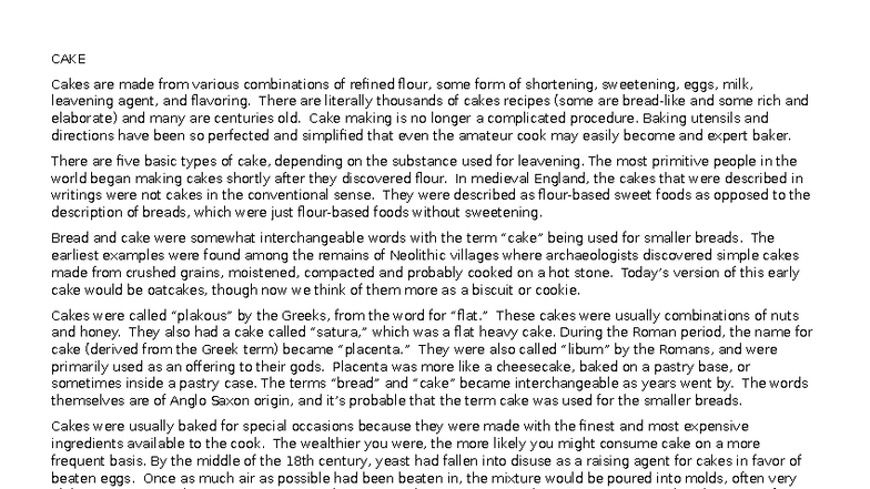 CAKE Types and History: A Comprehensive Study for SSXCAS Finals - Studocu
