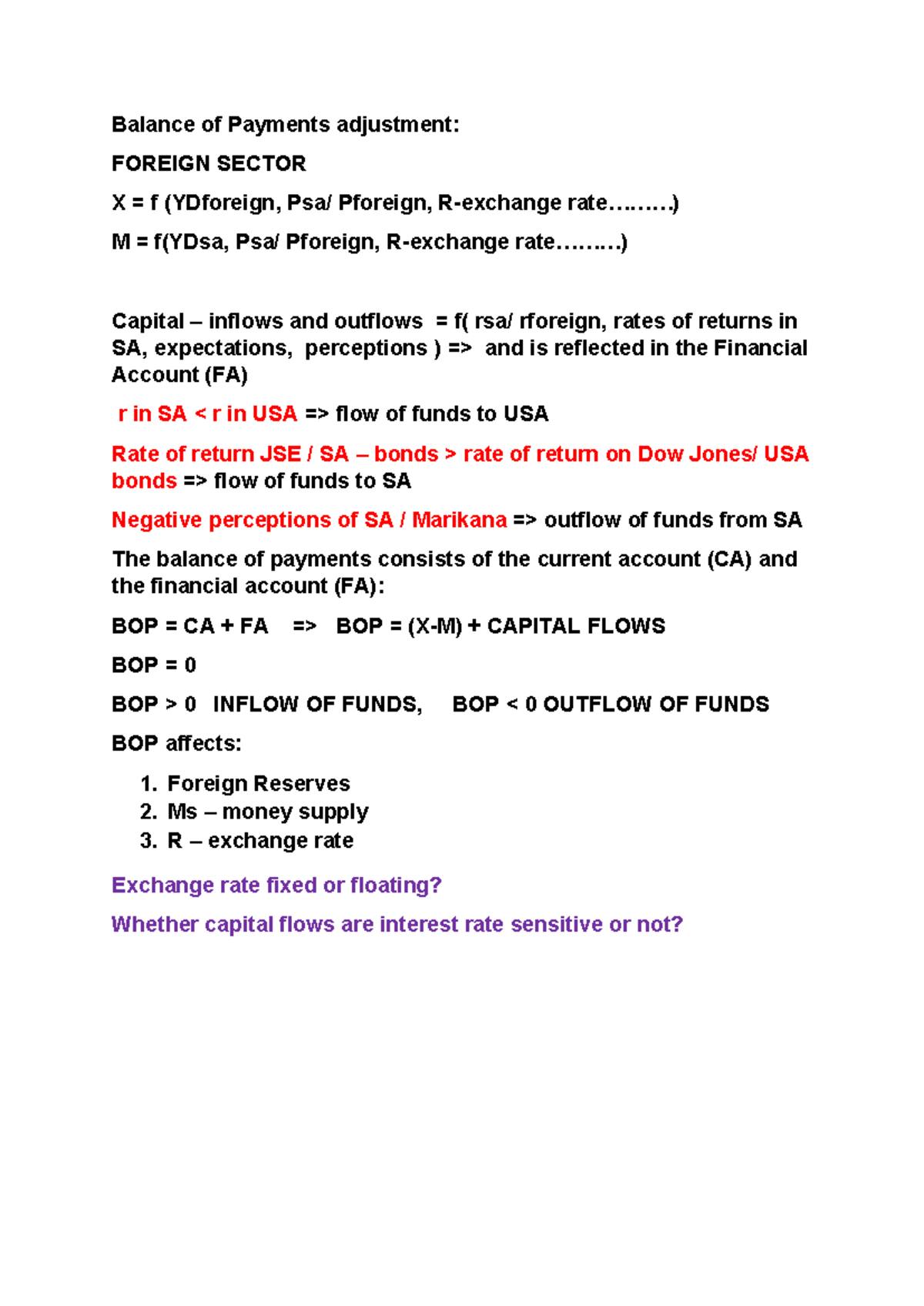 Balance of Payments Adjustment: Summary Notes for ECON 20961773 - Studocu