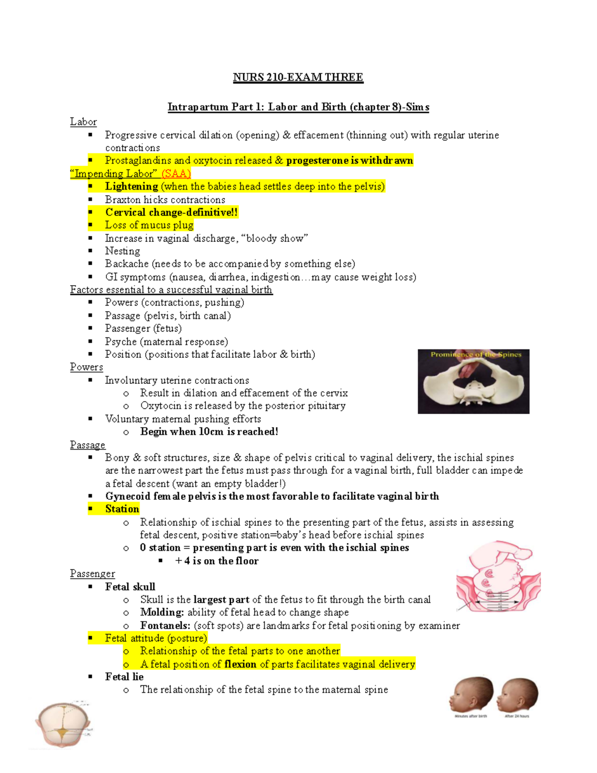 NURS 210-EXAM THREE: Comprehensive Overview of Intrapartum Labor and ...