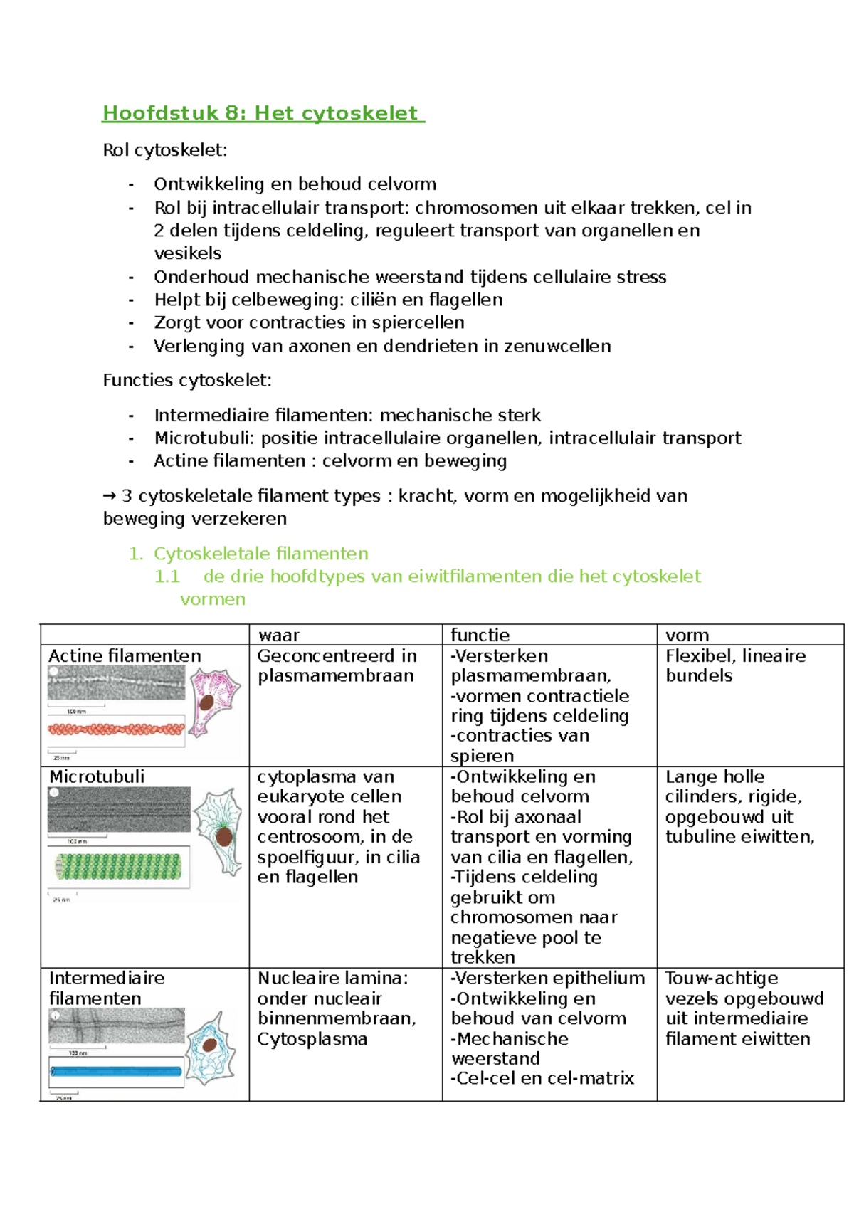 Hoofdstuk 8: Het Cytoskelet in Celbiologie (CB101) - Studocu