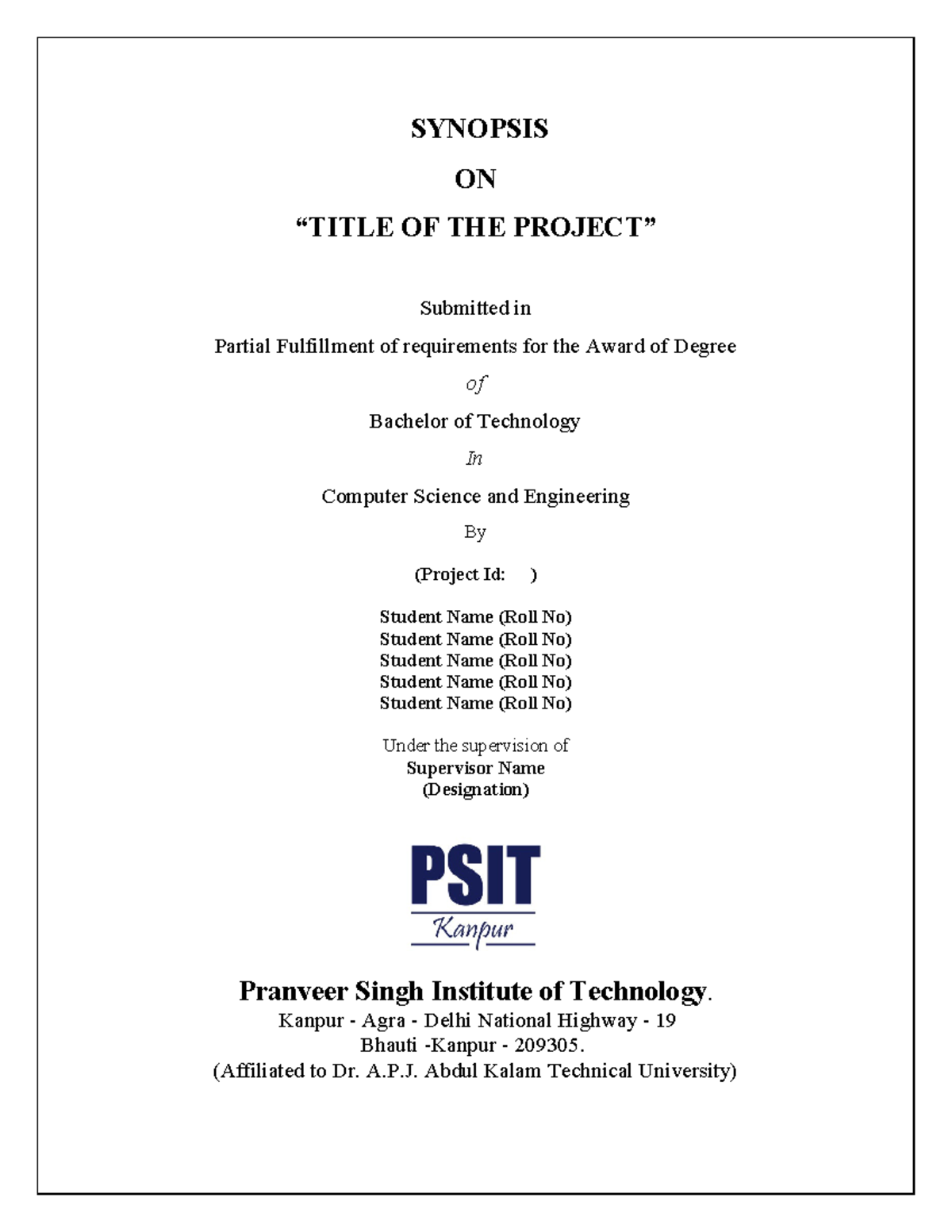 CSE Mini Project Synopsis Format 2025: Guidelines & Structure - Studocu