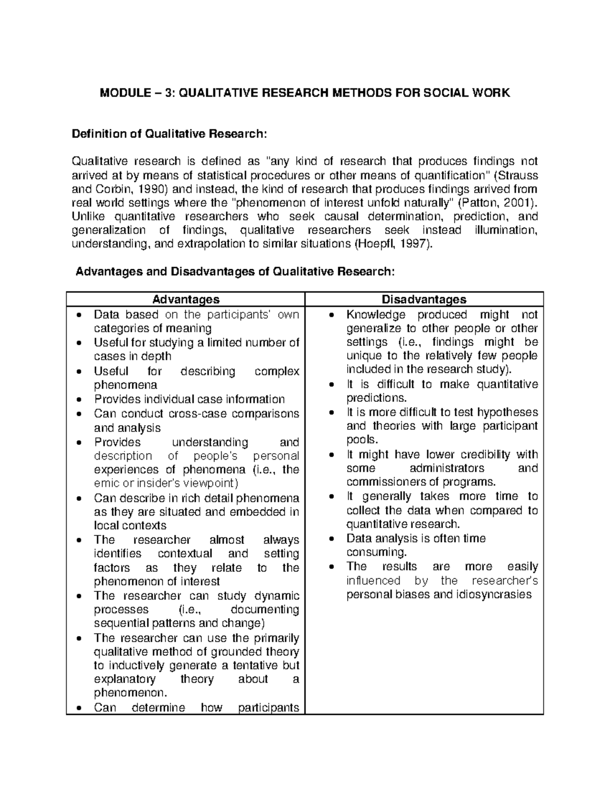 Module 3: Qualitative Research Methods in Social Work Analysis - Studocu