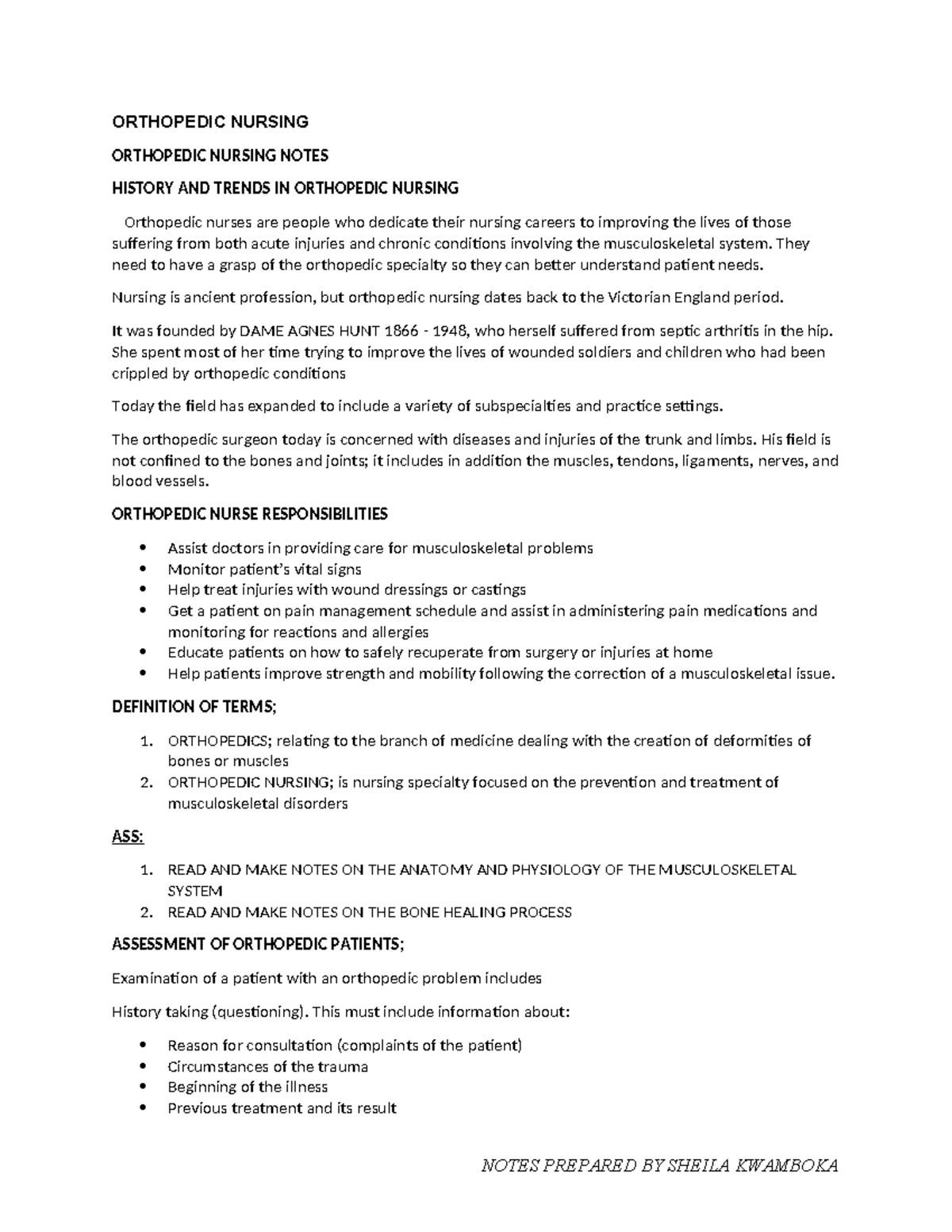 ORTH 101: Comprehensive Orthopedic Nursing Notes and Trends - Studocu