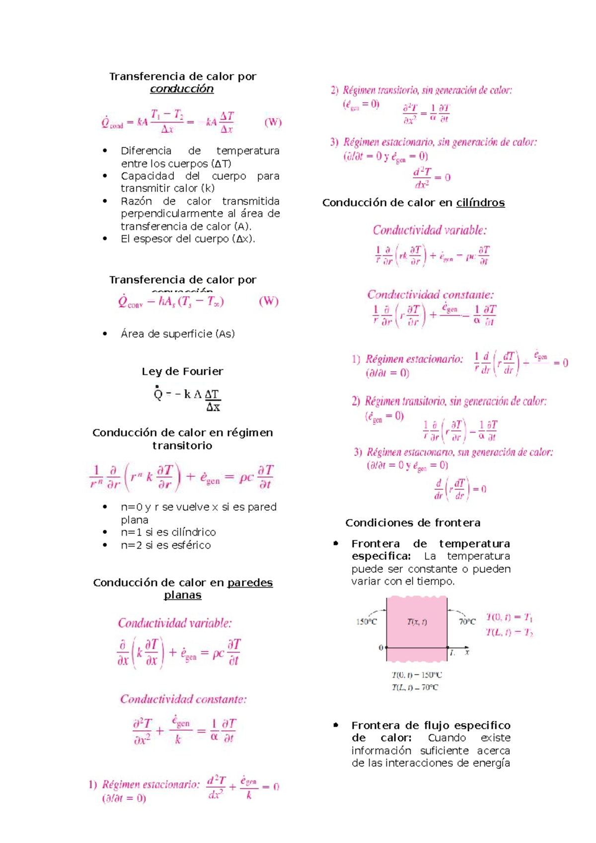 Formulario de TCM 1er Parcial: Transferencia de Calor y Conducción ...