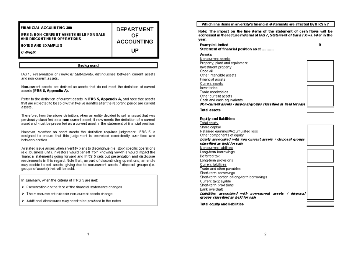IFRS 5 Guidelines: Non-Current Assets Held for Sale (FIN 300) - Studocu