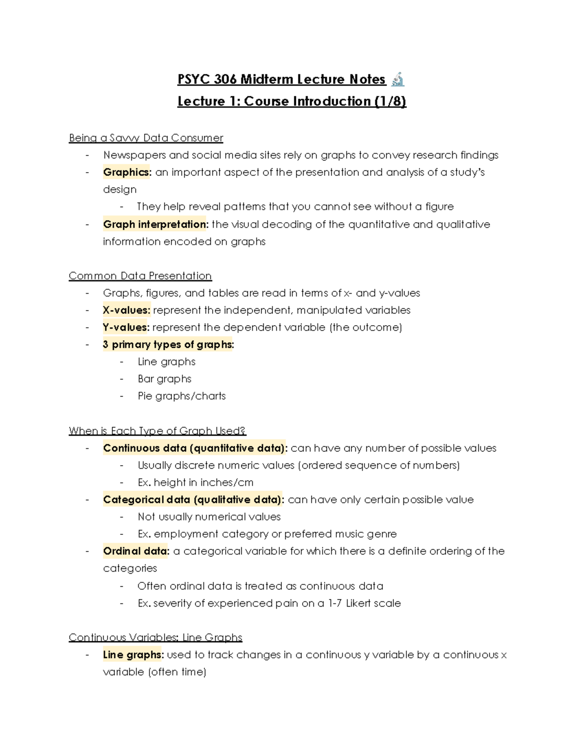 PSYC 306 Midterm Lecture Notes: Data Interpretation & Scientific Method ...