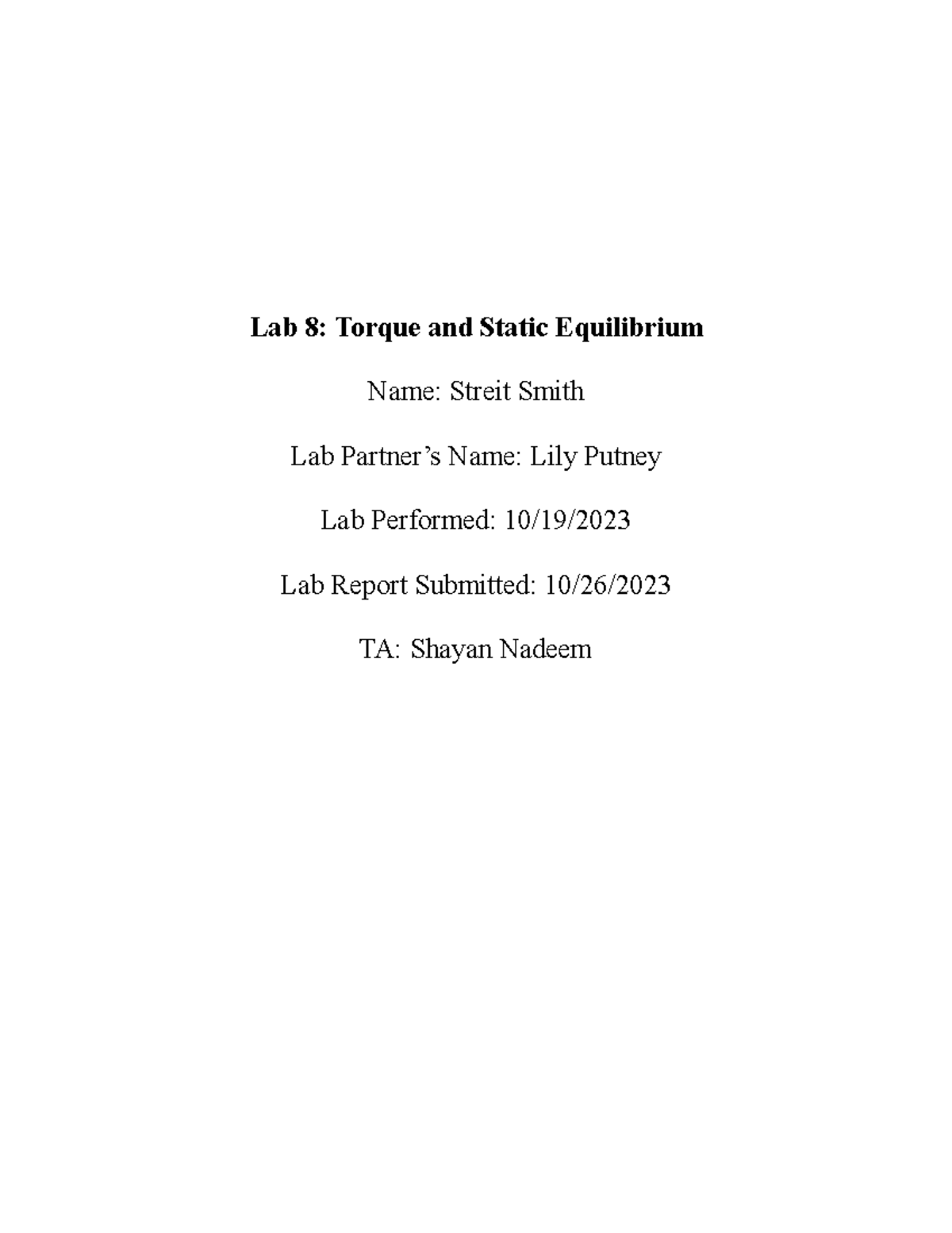 Lab 8 Torque and Static Equilibrium - Lab 8: Torque and Static ...