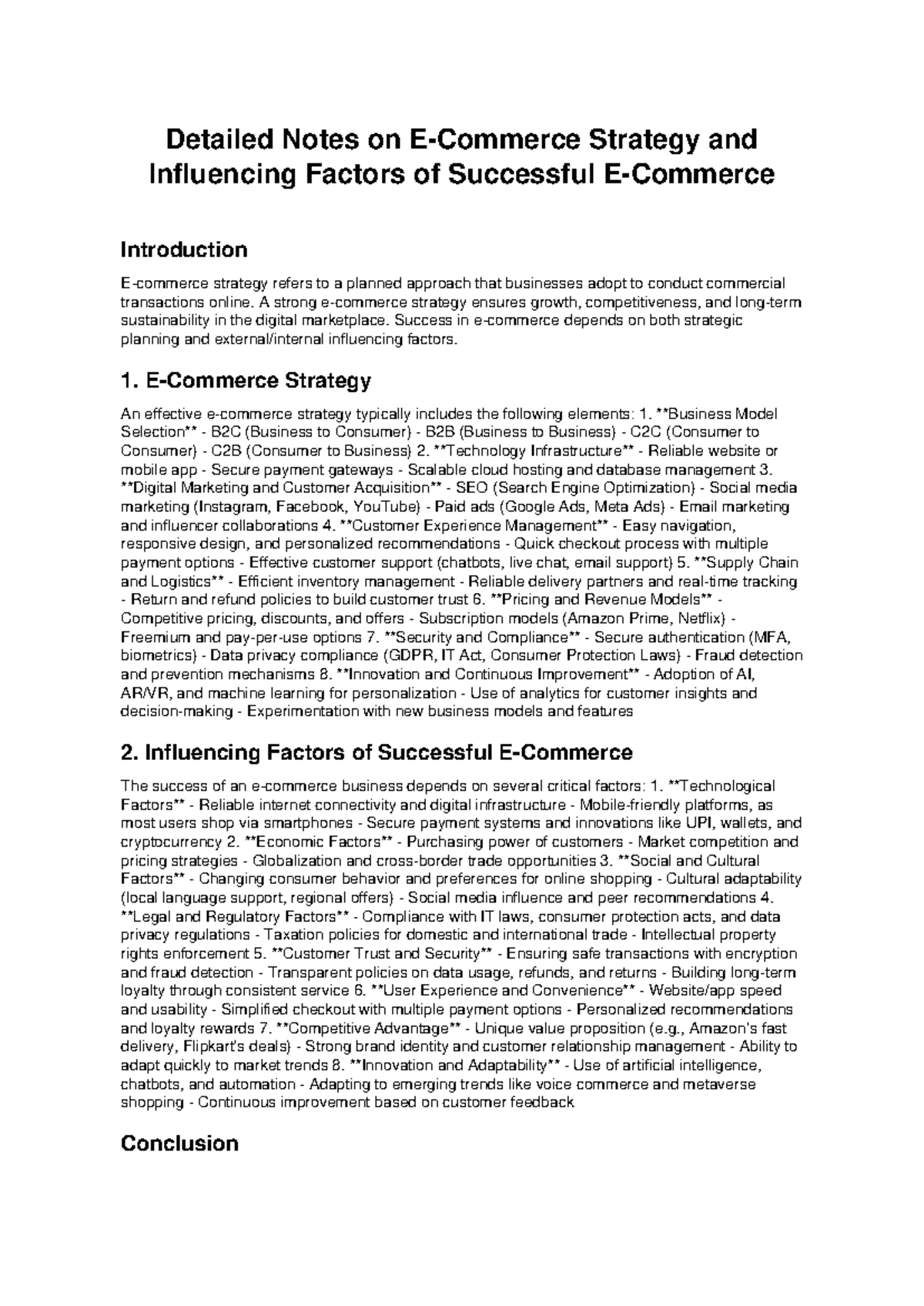 Ecommerce Strategy & Success Factors: A Comprehensive Overview - Studocu