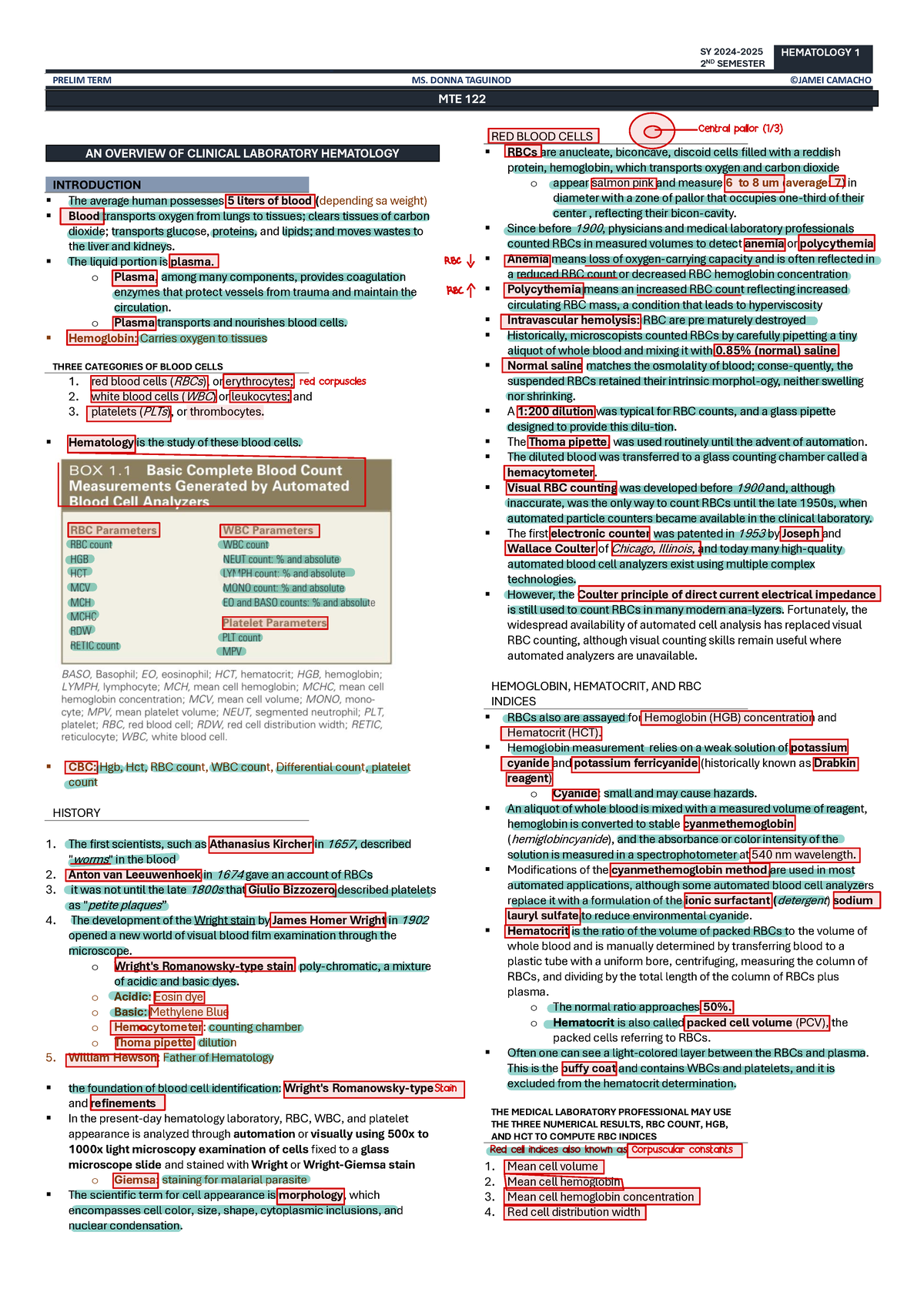 Hema chapter 1 - Hematology - SY 2024 - 2025 2 ND SEMESTER HEMATOLOGY 1 ...