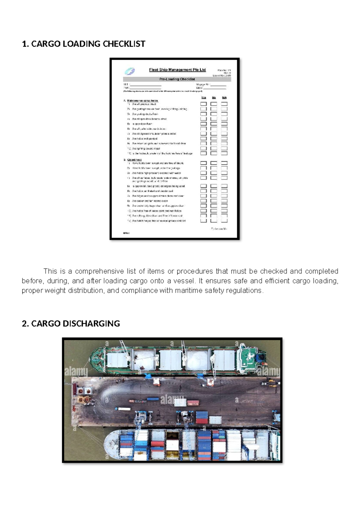 CARGO LOADING & DISCHARGING CHECKLIST - Studocu