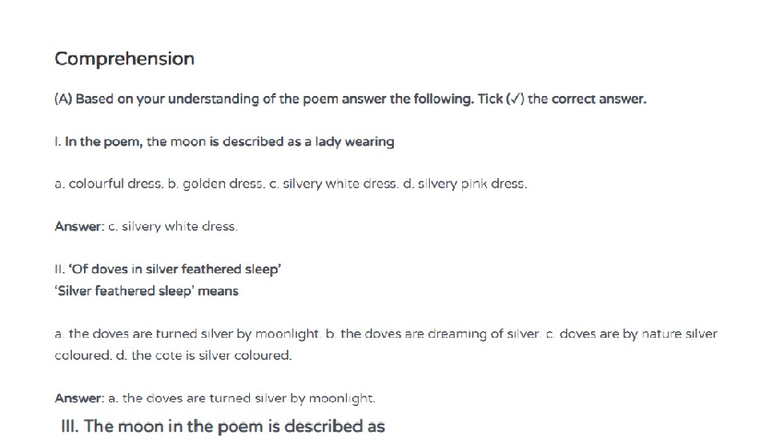 Silver Poem Q&A (Comprehension) - A - Studocu