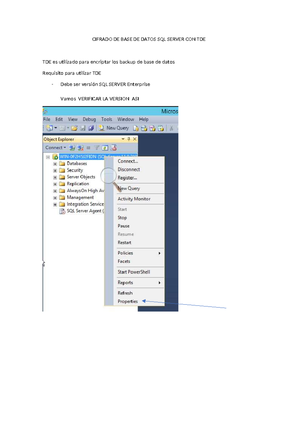 CIFRADO DE BASE DE DATOS SQL SERVER CON TDE - Clase 2 Sistemas - Studocu