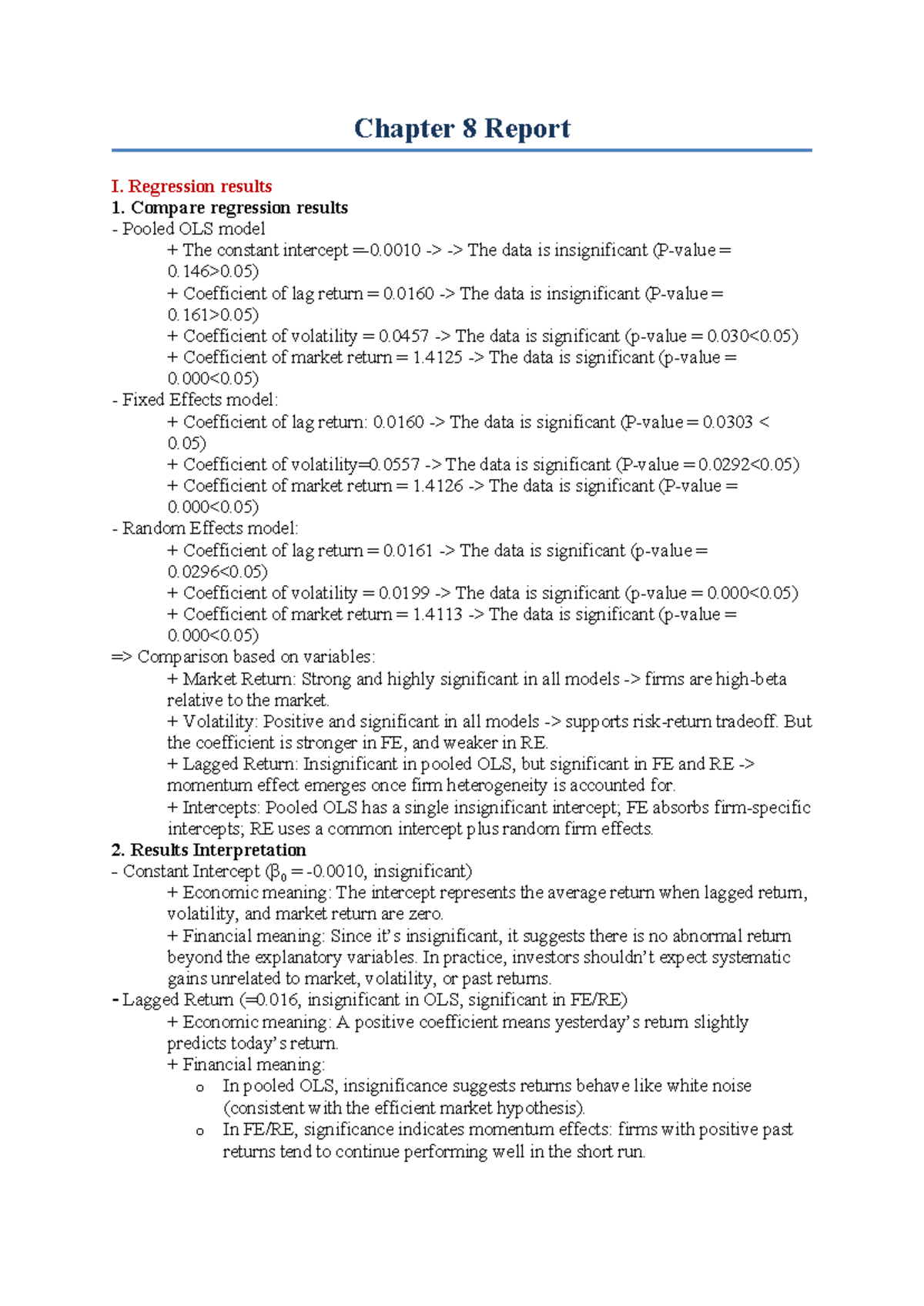 Chapter 8 Homework Report: Regression Results Analysis - Studocu