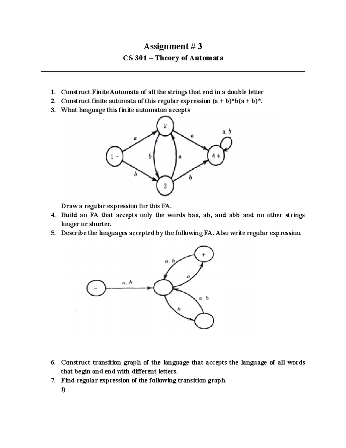 Theory of Automata - Assignment 03 (Finite Automata FA DFA ...