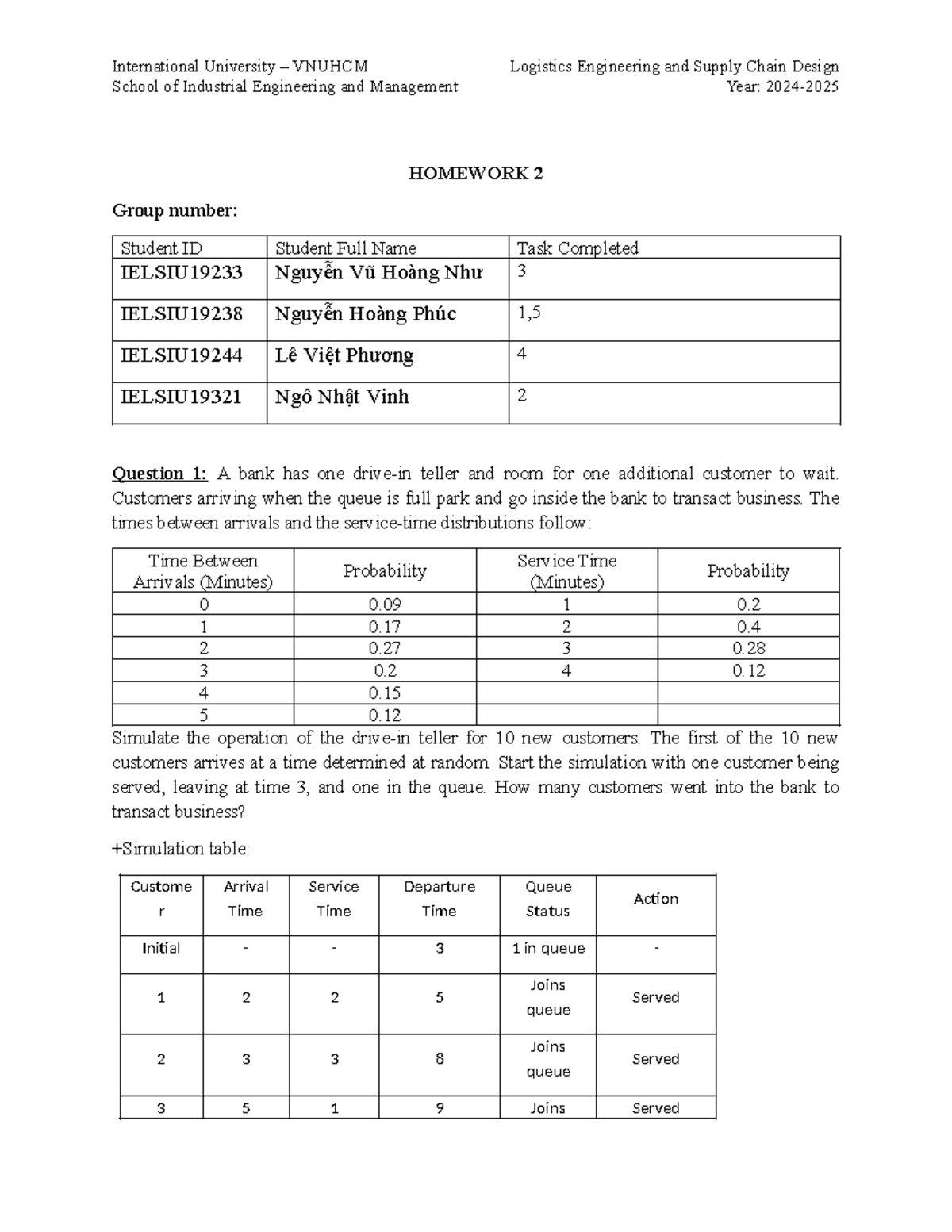 Homework 2-1: Simulation of Queueing Systems in Logistics Engineering - Studocu