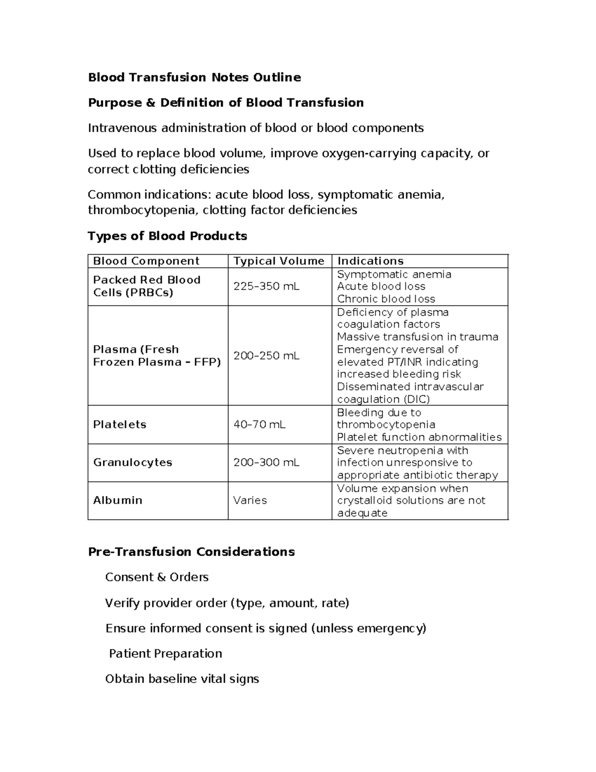 Blood Transfusion Notes: Overview and Key Considerations - Studocu