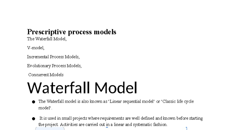 Prescriptive Process Models: Waterfall, Incremental, and Agile (CS101 ...