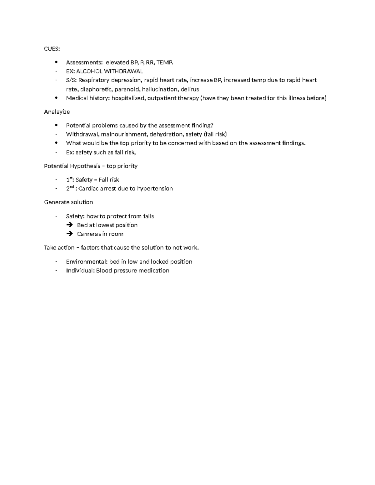 CJMM Notes - IHUMAN - CUES: Assessments: elevated BP, P, RR, TEMP. EX ...
