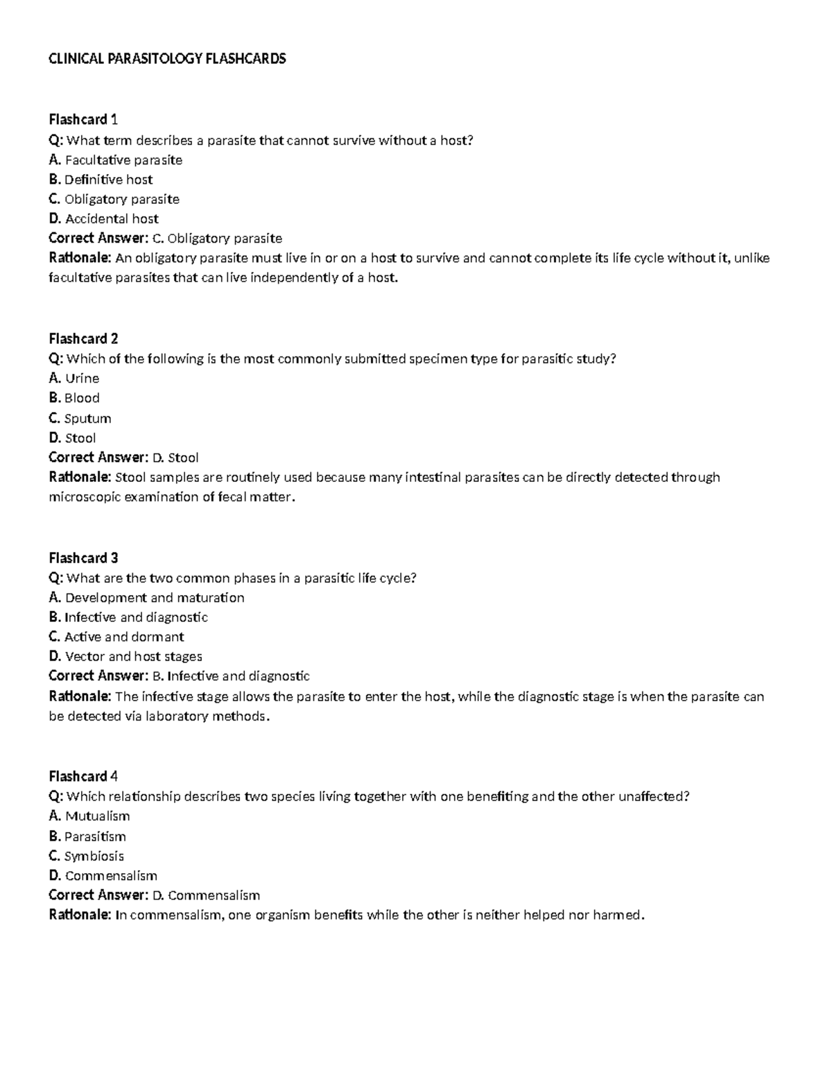 CLINICAL PARASITOLOGY FLASHCARDS: Key Concepts & Definitions - Studocu