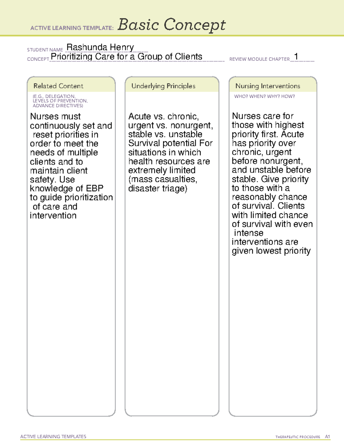 Active Learning Template for Prioritizing Client Care in Nursing - Studocu