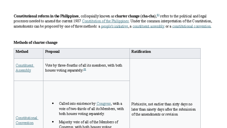Charter Change and Autonomy in the Philippines: A Legal Overview - Studocu