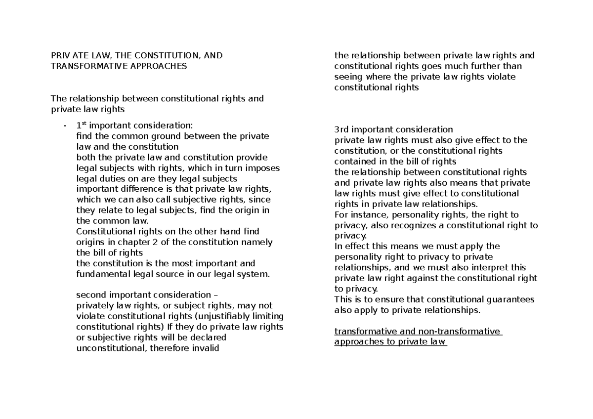 Private law approaches - PRIV ATE LAW, THE CONSTITUTION, AND ...