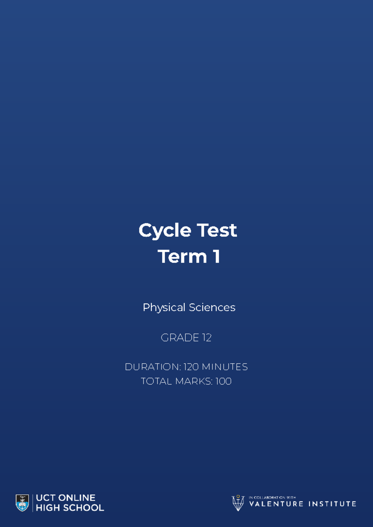 Grade 12 Physical Sciences: Term 1 Cycle Test Questions & Answers - Studocu