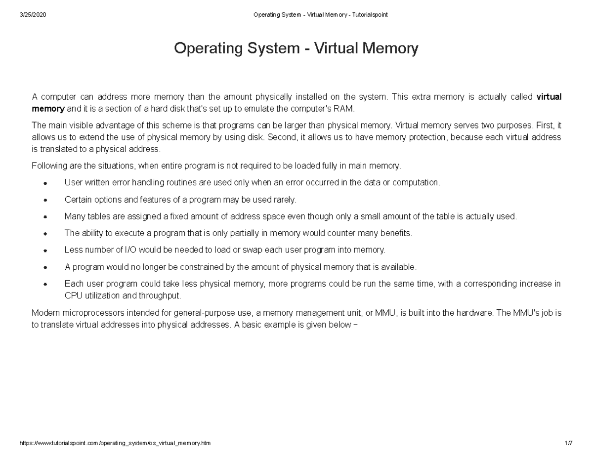 Operating System - Virtual Memory Overview and Page Replacement Algorithms - Studocu