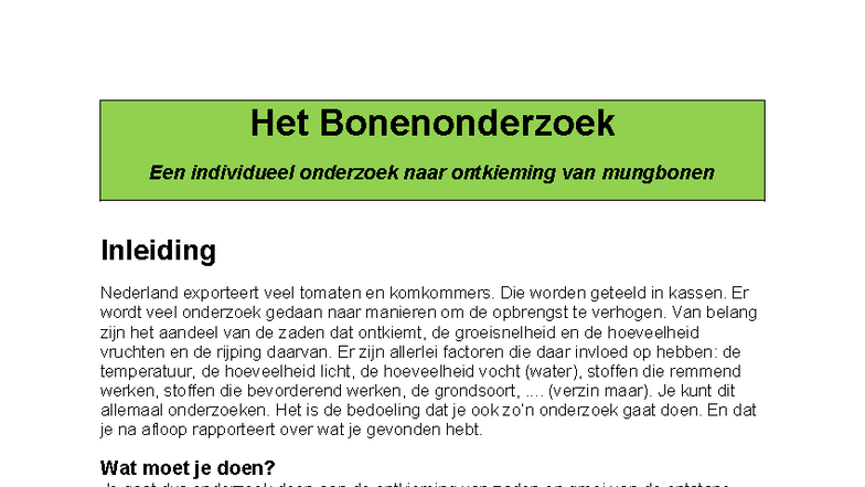 2223 Bonenonderzoek: Ontkieming van Mungbonen en Factoren - Studeersnel