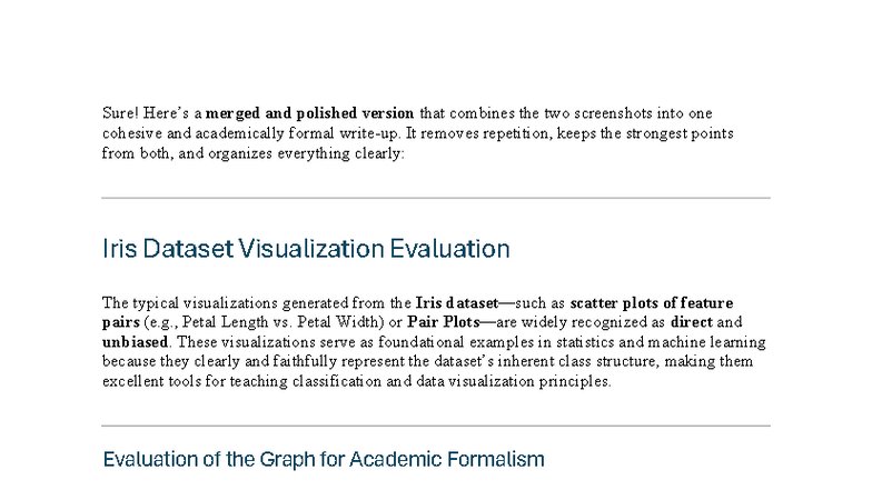 Iris Dataset Visualization Evaluation: Directness, Unbiased Nature, and Clarity - Studocu