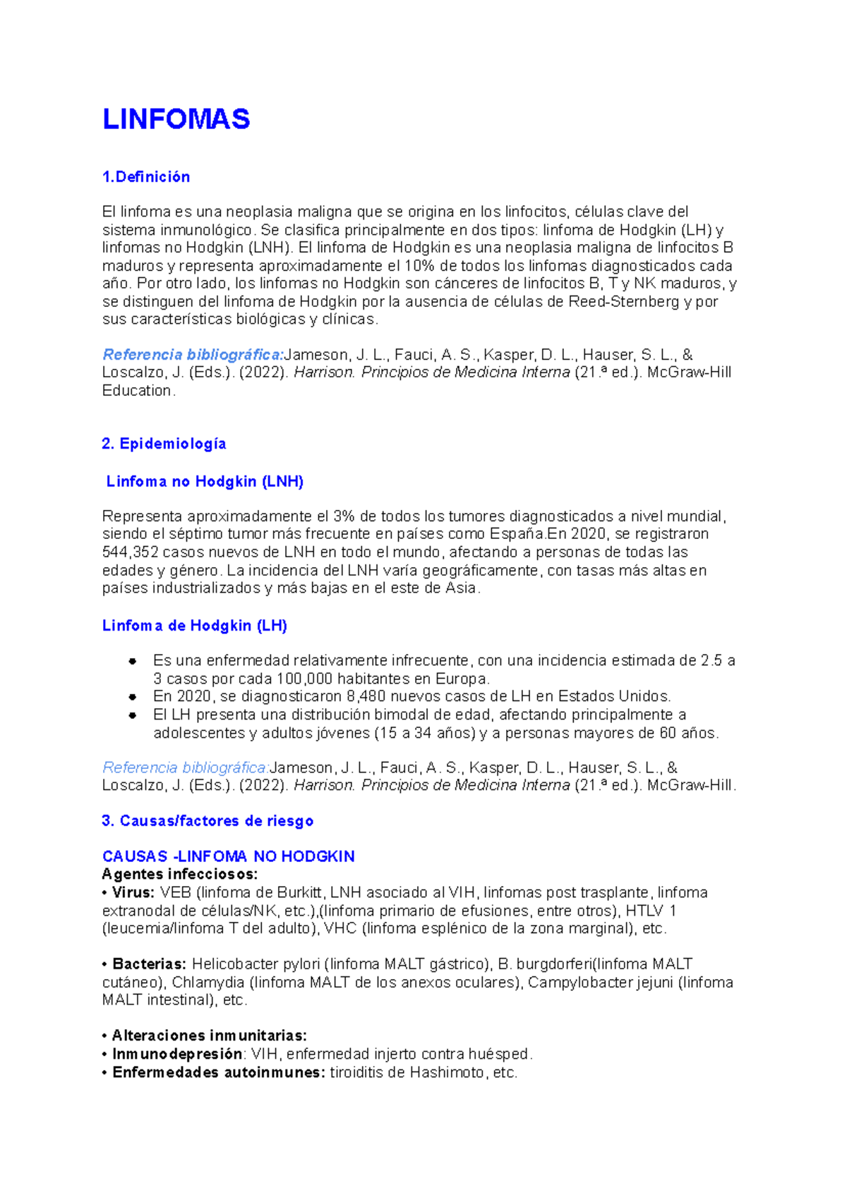 Linfomas: Definición, Epidemiología y Pronóstico (LINFOMAS) - Studocu