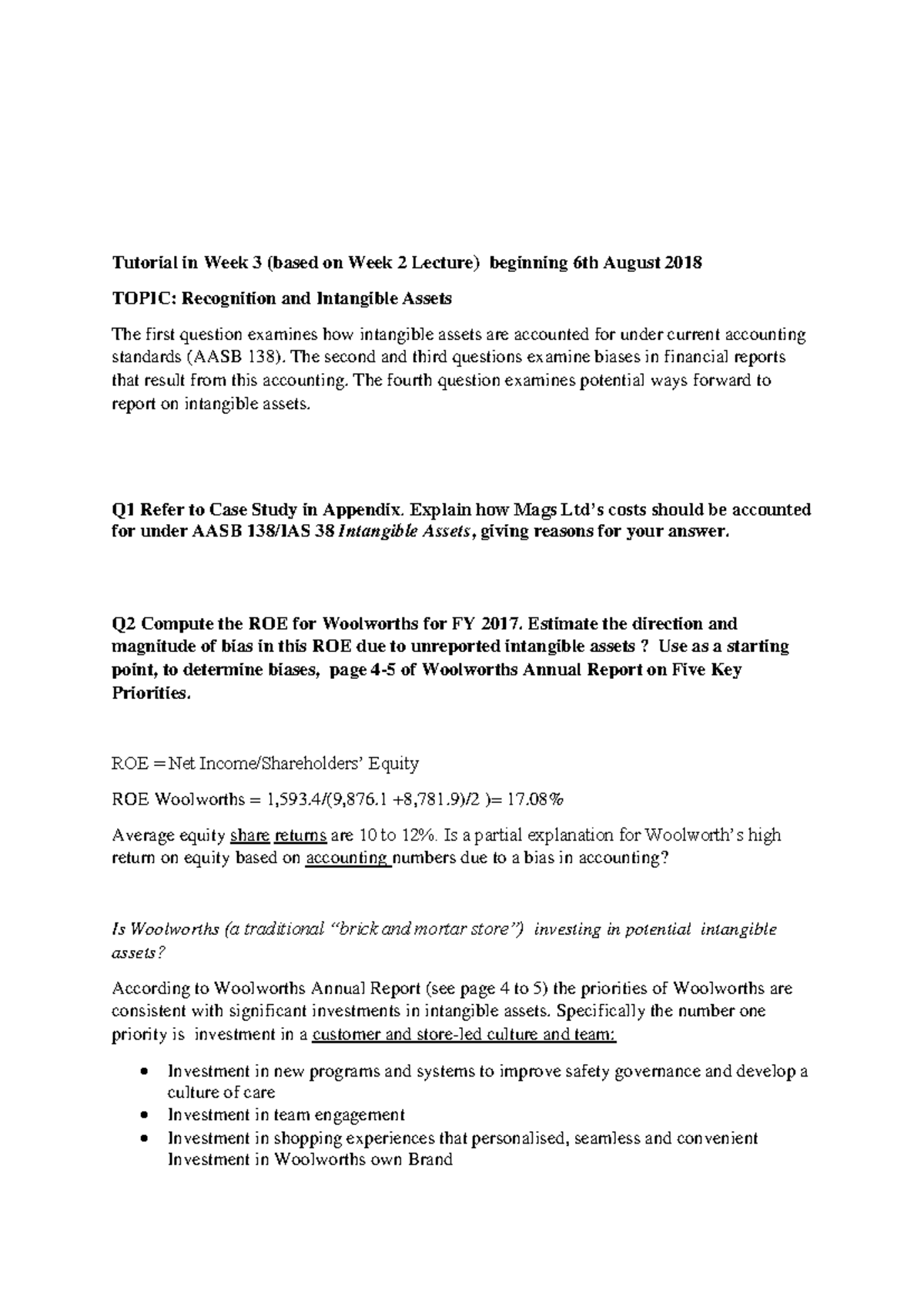 Week 3 Tutorial Solutions - Tutorial in Week 3 (based on Week 2 Lecture ...