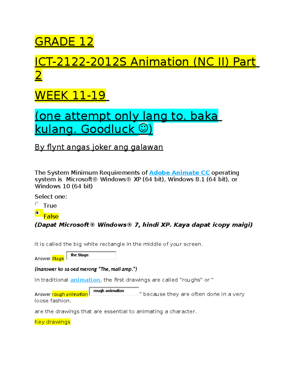 Grade 12 ICT-2122-2012 S Animation (NC II) Part 2 WEEK 11-19 - GRADE 12 ...